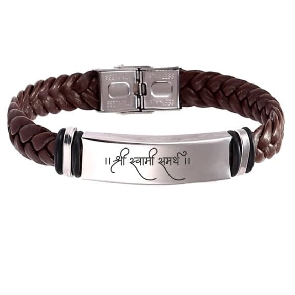 Shri Swami Samarth Leather Weave Bracelet Gift - M Men Style